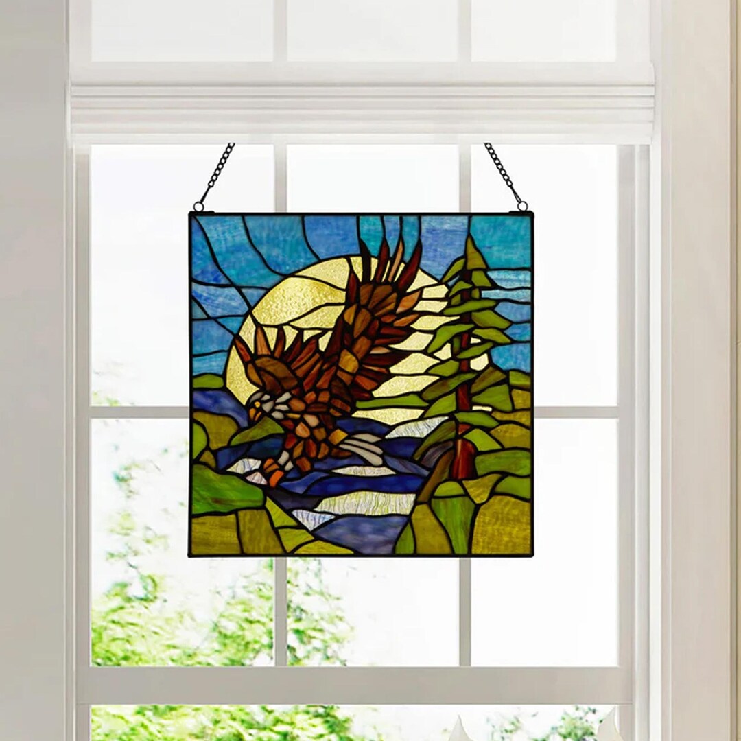 Bald Eagle in Flight Stained Glass Window Panel 14 X 0.25 X 14, Eagle ...