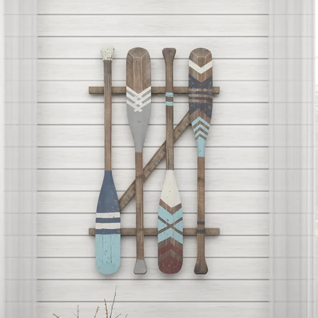Wood Paddle Novelty Canoe Oar Wall Decor With Arrow and Stripe Patterns ...