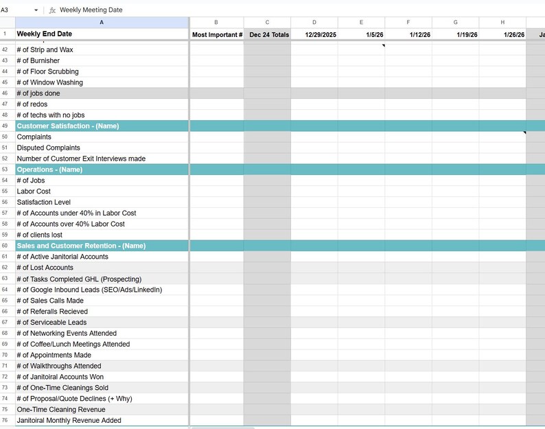 Commercial Cleaning KPI Spreadsheet for Cleaning Businesses | Track ...