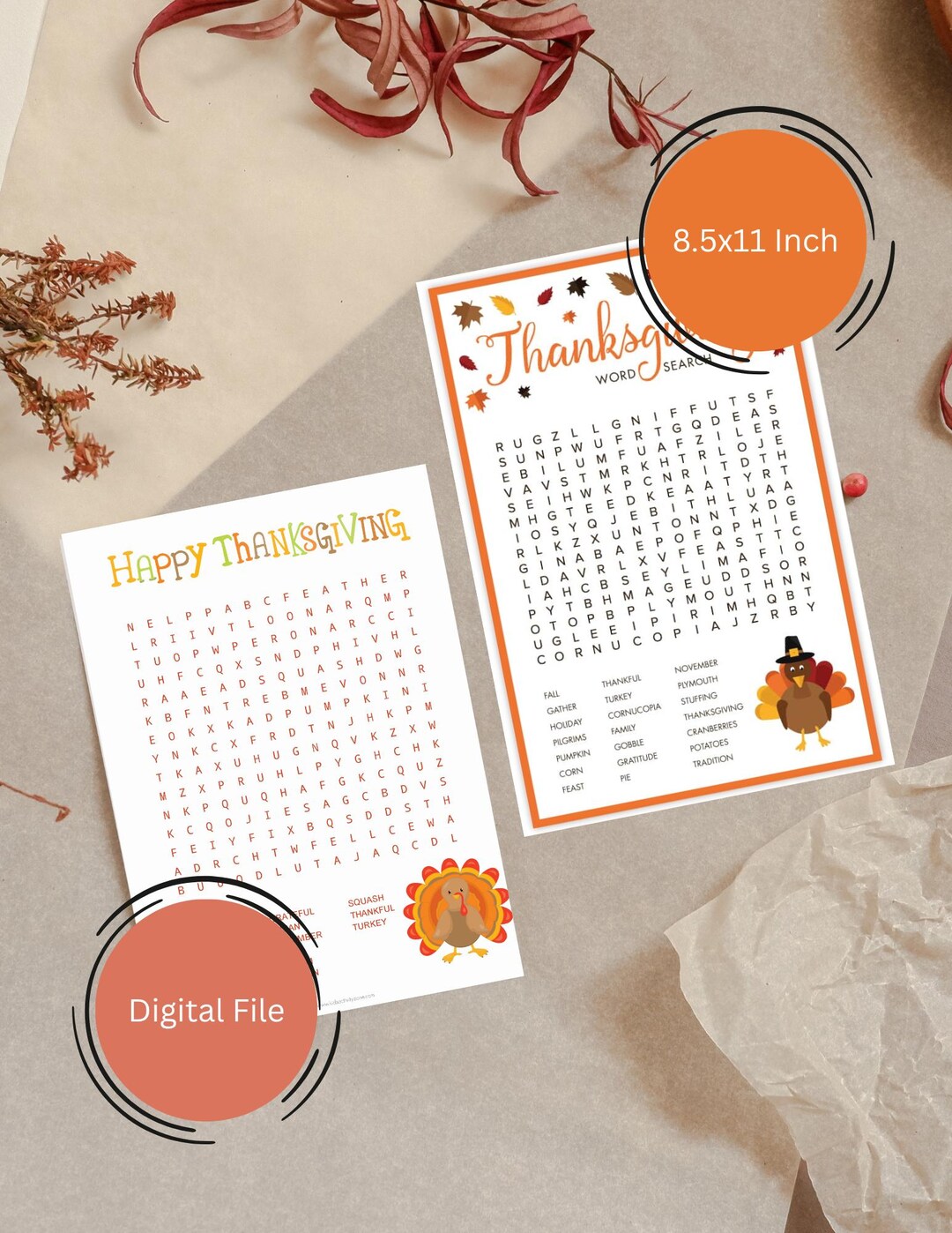 Thanksgiving Word Search | 8.5x11 Inch Digital Download | Printable ...
