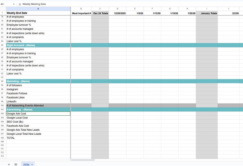 Commercial Cleaning KPI Spreadsheet for Cleaning Businesses | Track ...