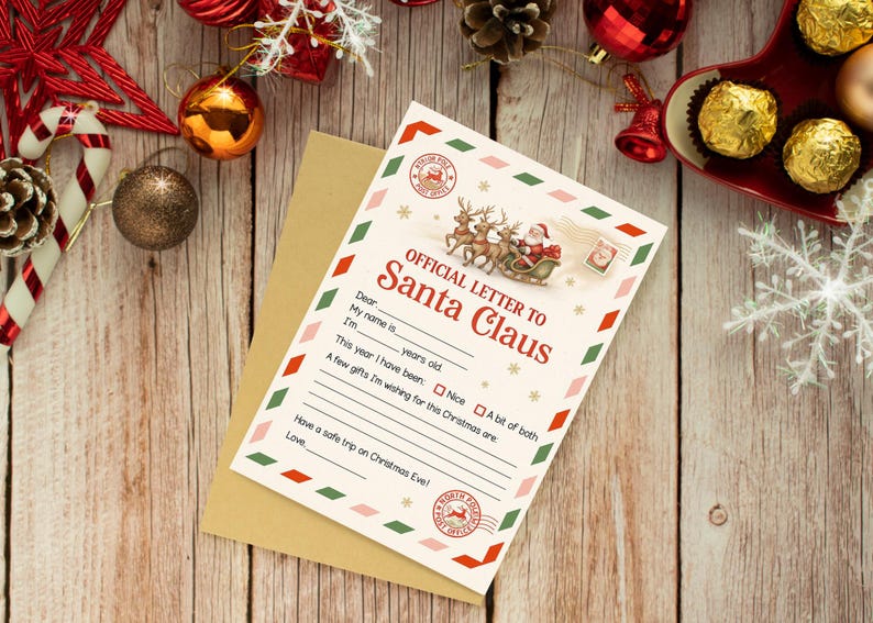 Printable Letter to Santa Template, Kids Christmas List (instant ...