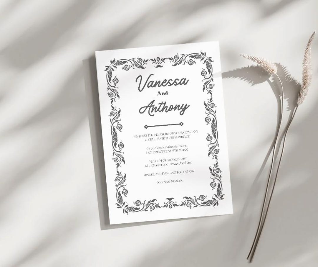 Wedding Invitation Simple Invitation Weeding Black and White Invitation ...
