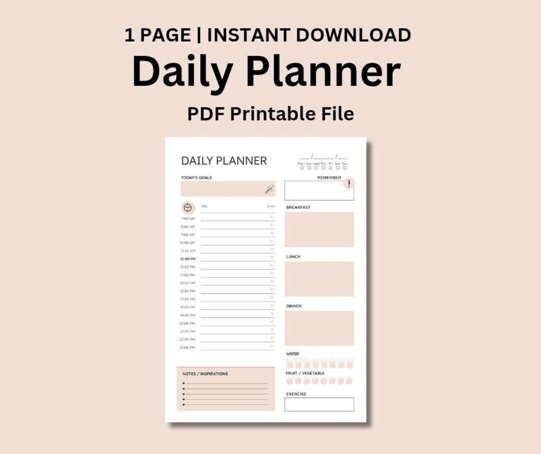 Minimalist Daily Planner Template Printable PDF Simple Daily Planner ...