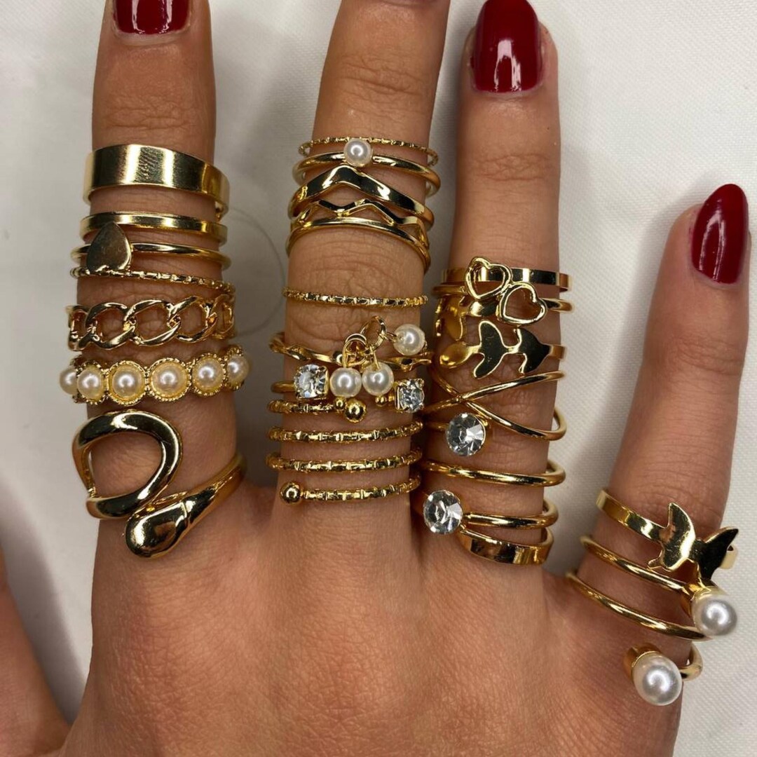 22 PCS Minimalist Gold Ring Set, Stackable Gold Ring Set, Women Gold ...