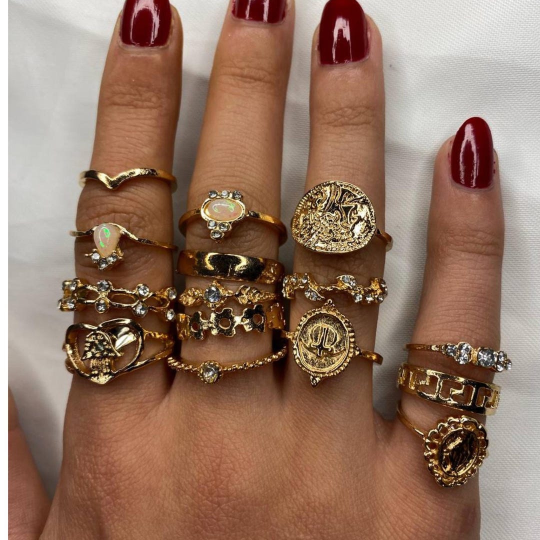 17 Pcs Gold Ring Set, Women Ring Set, Stackable Gold Ring Set ...
