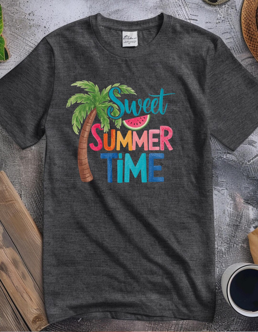 Sweet Summertime Shirt Palm Tree Watermelon Graphic Tee, Colorful ...