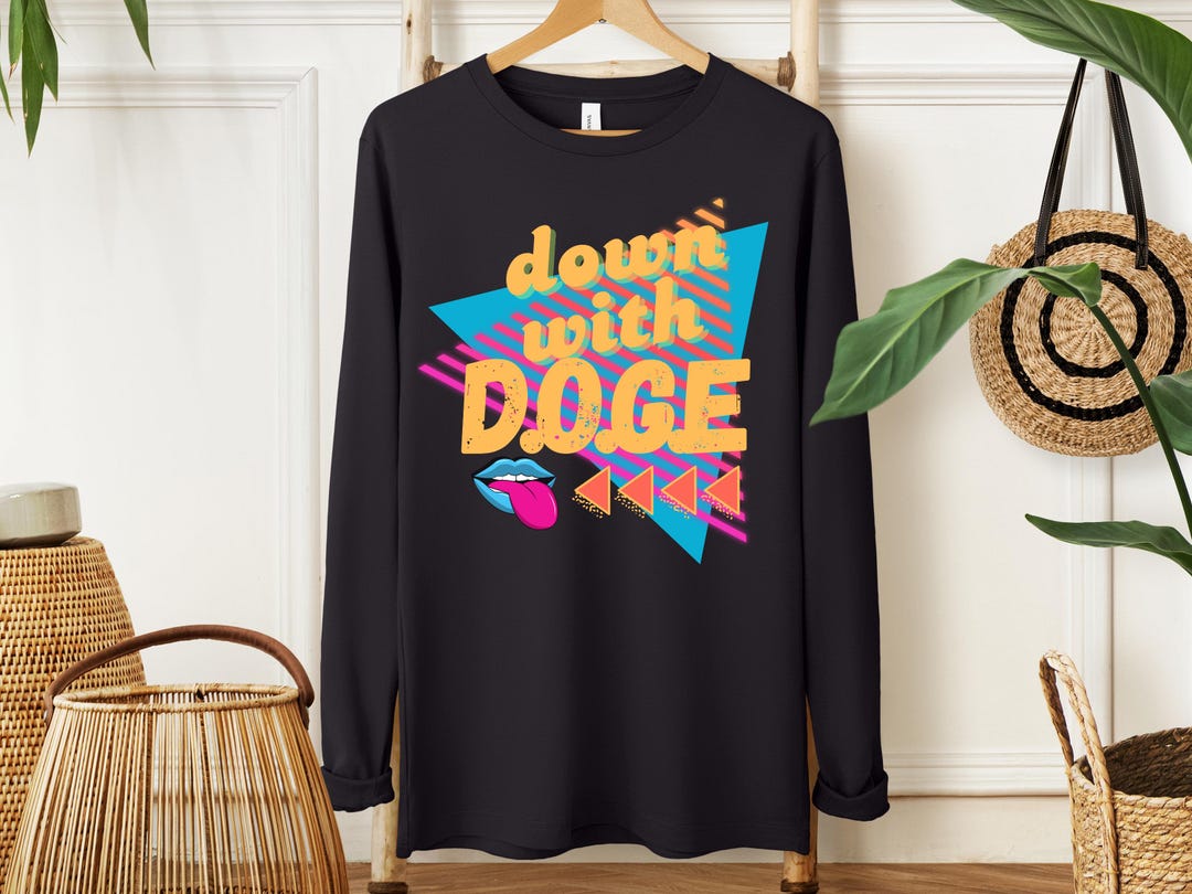 Retro Down With Doge Graphic Long Sleeve Tee, Gift for Doge Fans ...