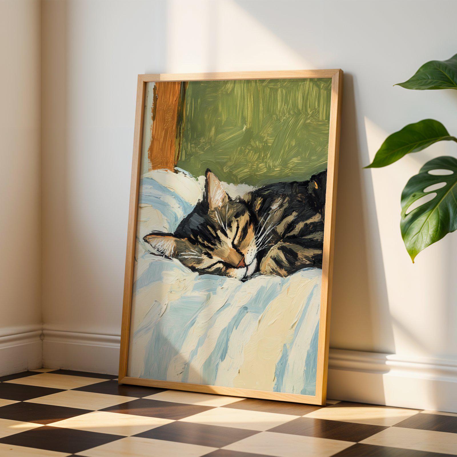 Sleeping Tabby Cat Print - Tabby Cat Artwork, Cat Painting, Cat Wall ...
