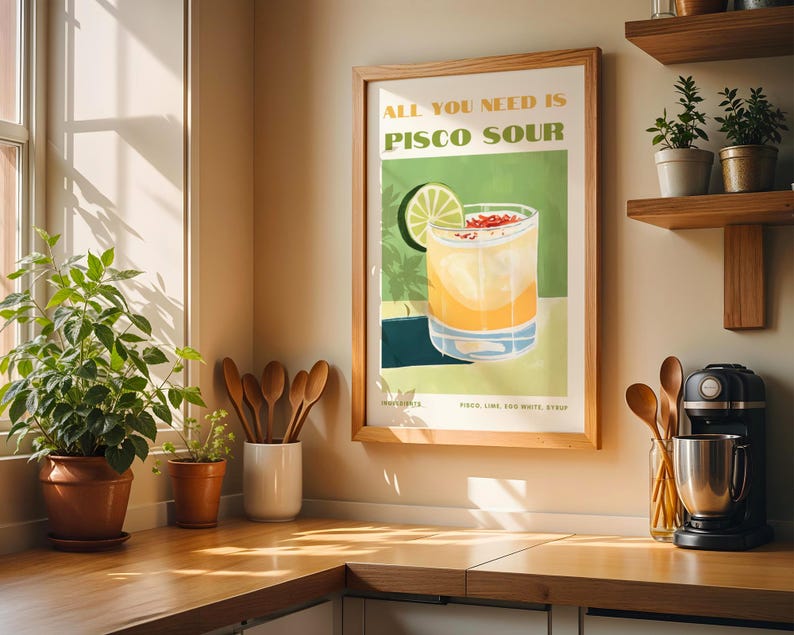 Pisco Sour Print – Classic Peruvian Cocktail Poster, Pisco Sour Wall ...