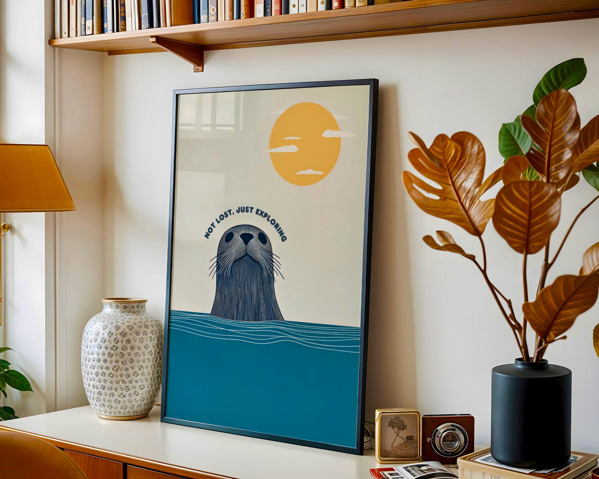 Seal Print Ocean Wall Art, Cute Seal Poster Minimalist Animal Print ...