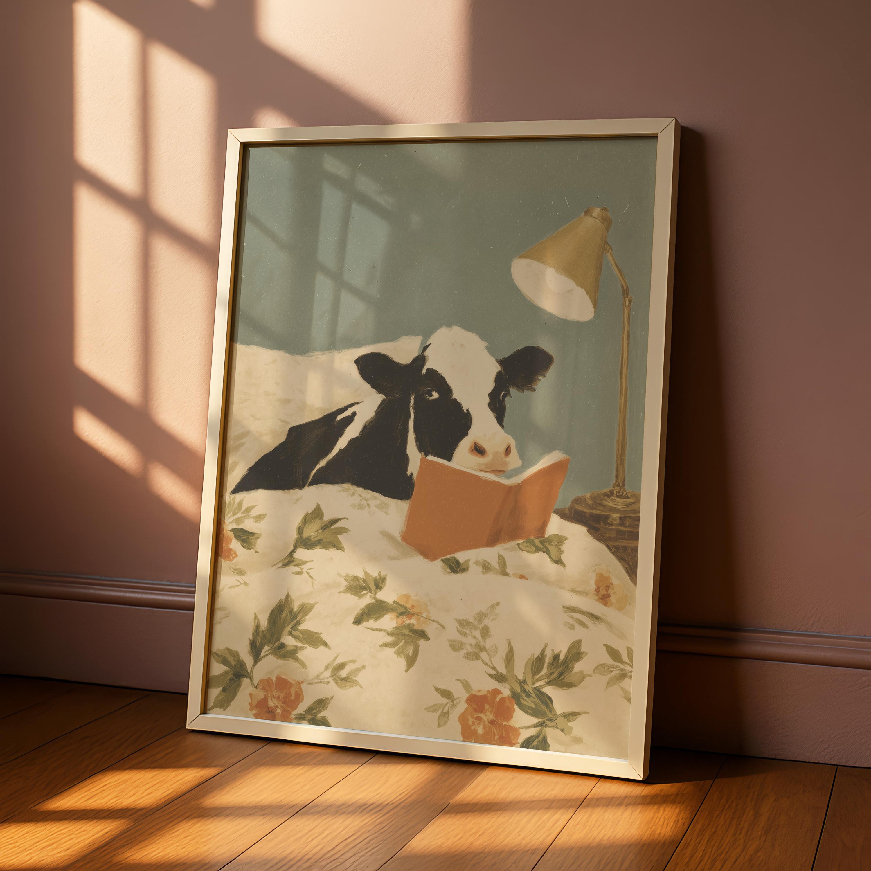 Cow Reading Print, Funny Cow Wall Art, Whimsical Animal Bedroom Decor ...
