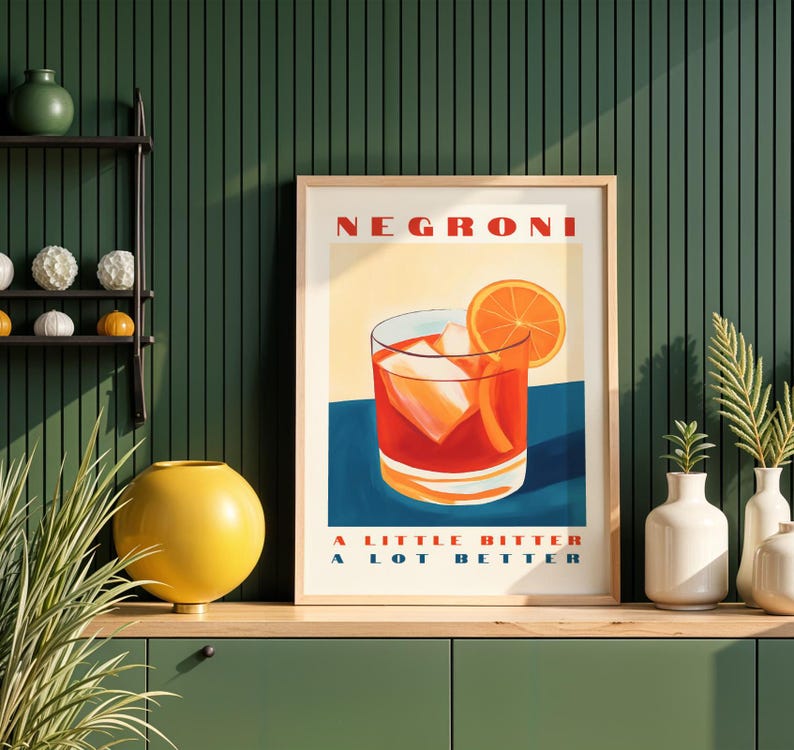 Negroni Print, Vintage Cocktail Wall Art, Negroni Poster, Stylish Bar ...