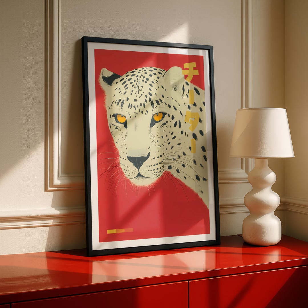 Cheetah Wall Art Print – Japanese Cheetah Poster, Big Cat Wall Decor ...