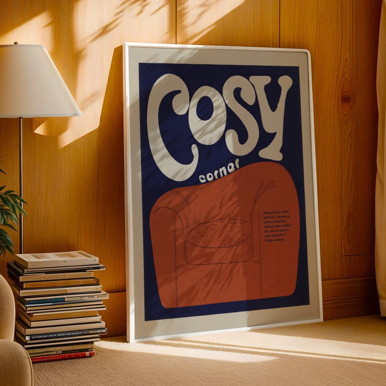 Living Room Wall Art, Cozy Decor Print, Retro Typography Poster – “cosy ...