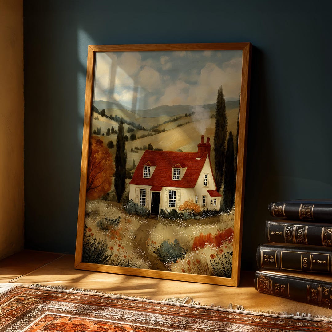 Autumn Cottage Wall Art Print, Cottagecore Farmhouse Landscape Poster ...