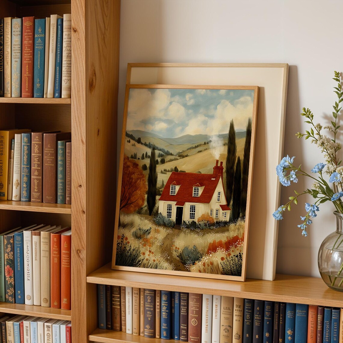 Autumn Cottage Wall Art Print, Cottagecore Farmhouse Landscape Poster ...