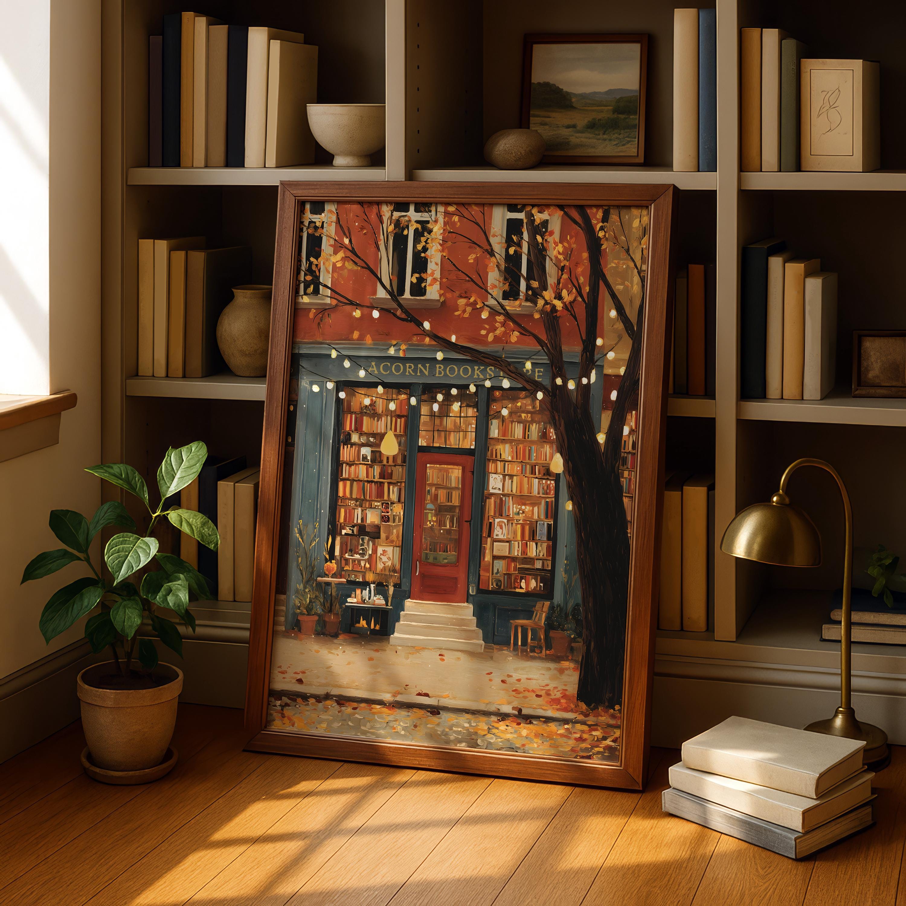 Bookstore Wall Art, Autumn/fall Bookshop Print, Reading Nook Poster ...