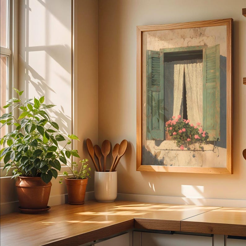 Vintage Mediterranean Window Wall Art Print – Rustic Shuttered Window ...