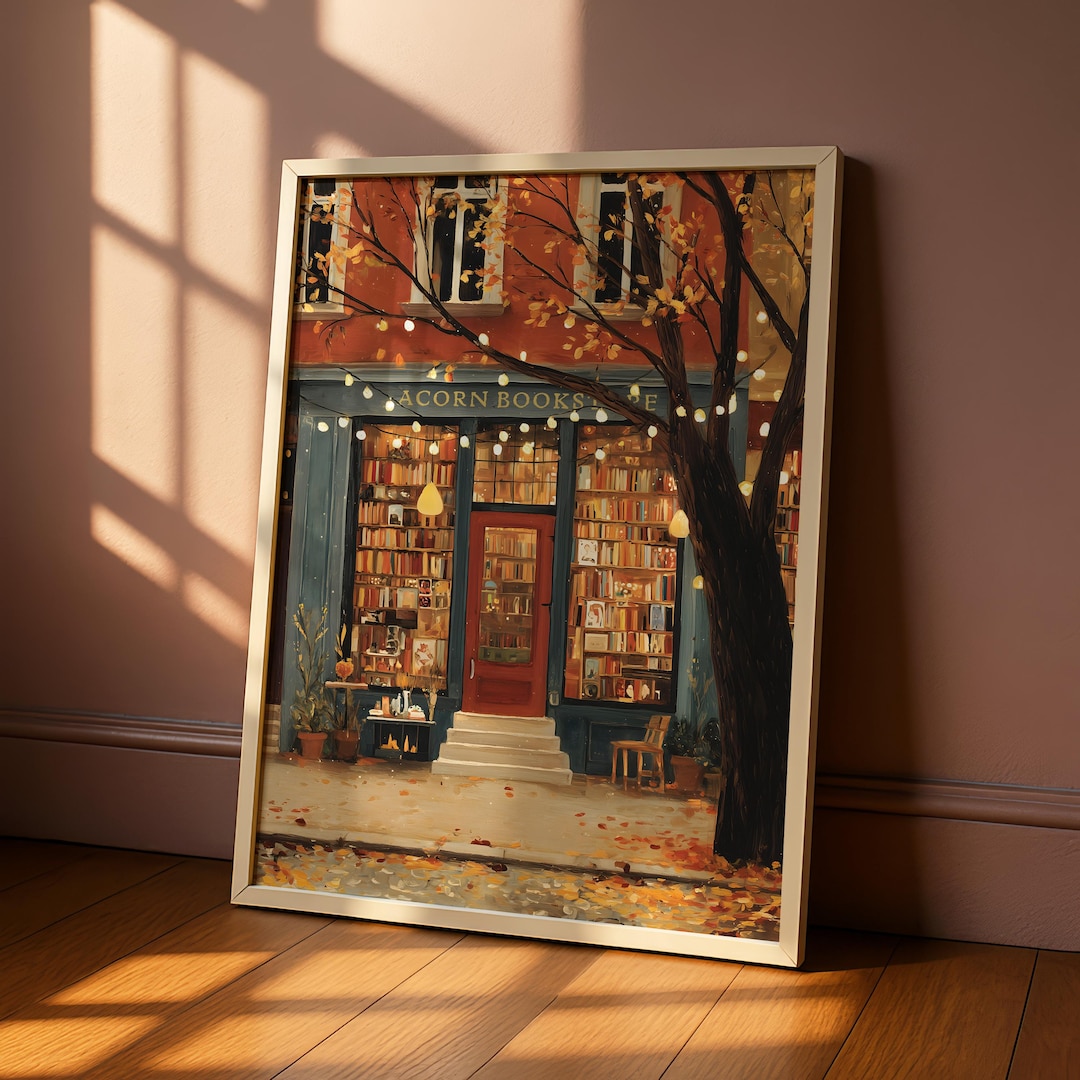 Bookstore Wall Art, Autumn/fall Bookshop Print, Reading Nook Poster ...