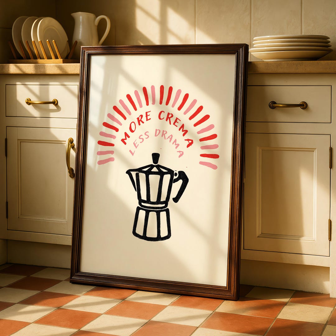 Coffee Bar Poster, “more Crema Less Drama” Moka Pot Print, Retro ...