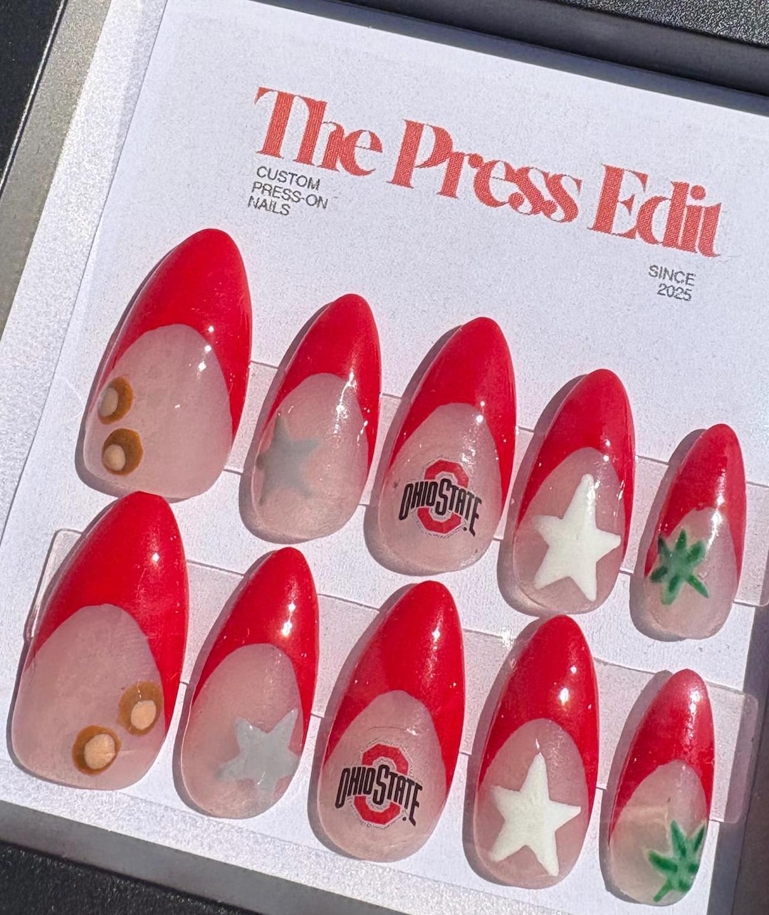 Ohio State Buckeyes Press on Nails: Almond French Tip With Nail Glue ...