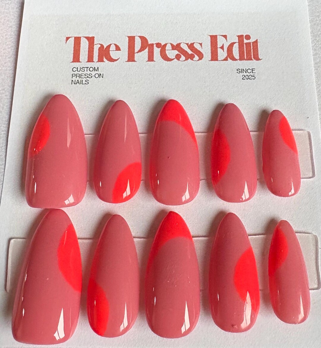 Pink With Hot Pink Oval Details Press on Nails - Etsy