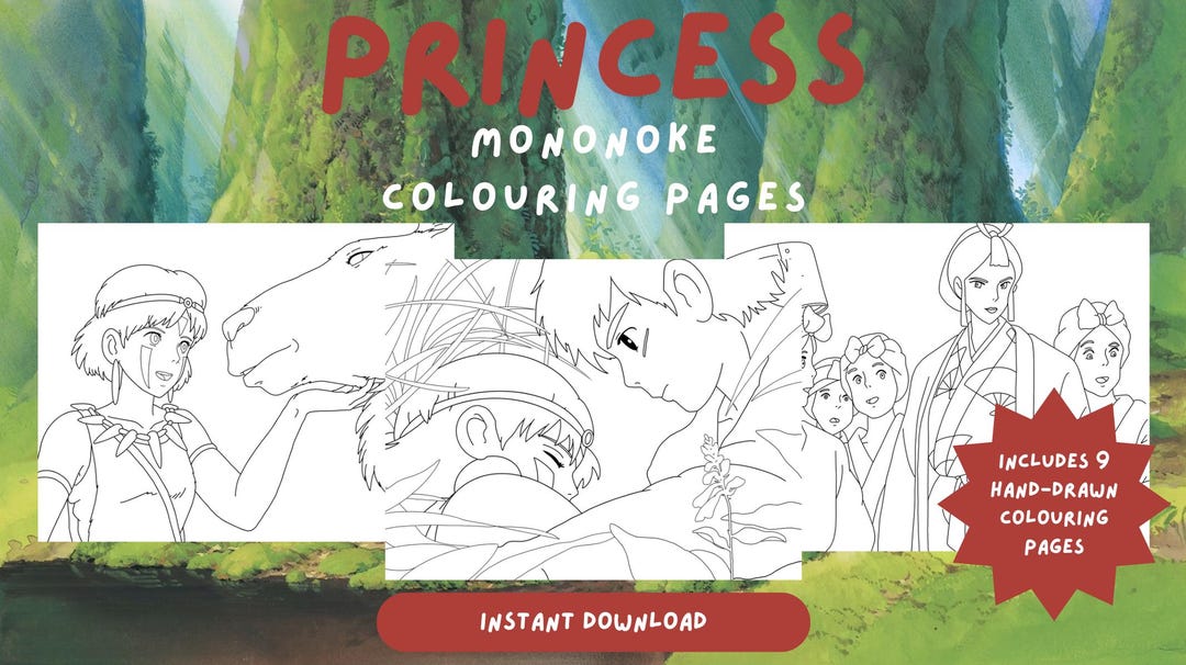 Princess Mononoke (studio Ghibli) Colouring Pages - Digital Download - Etsy