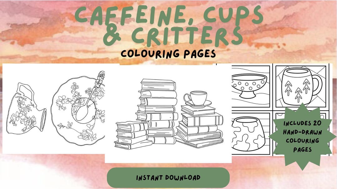 Caffeine, Cups and Critters Colouring Pages - Digital Download - Etsy