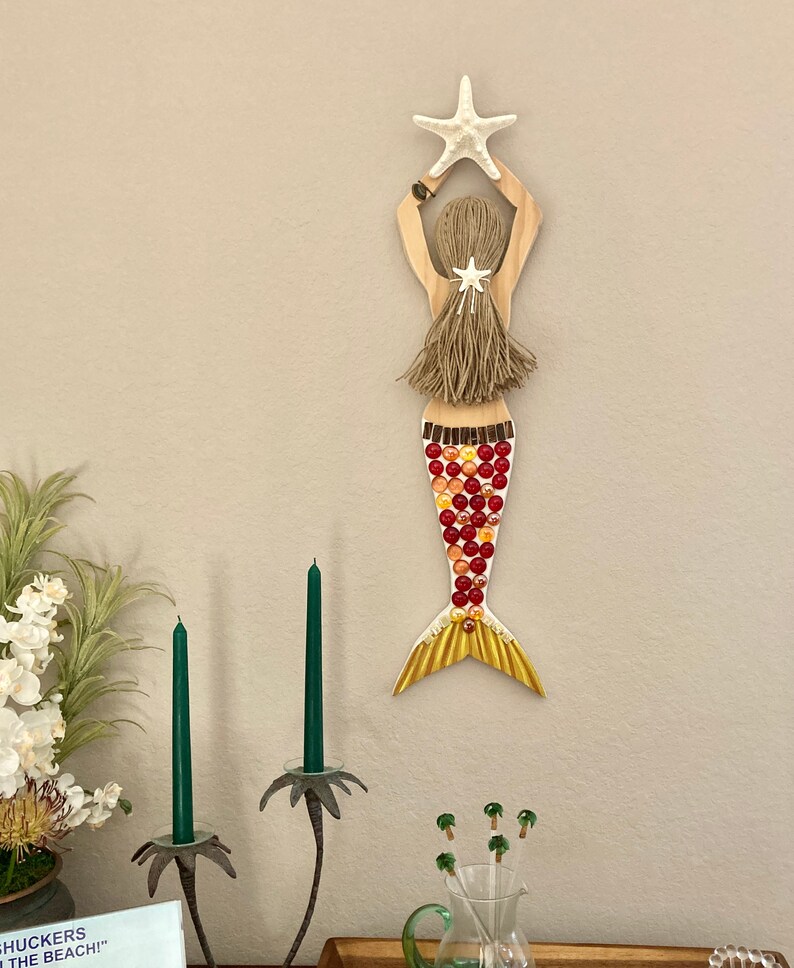 Mermaid (ruby) Carved From Wood Hand Decorated and Painted Over 2 FT ...