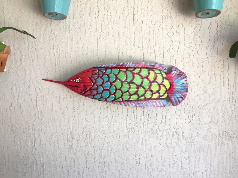 Tropical Red Fish Carved From Queen Palm Seed Pod 32 Inches - Etsy
