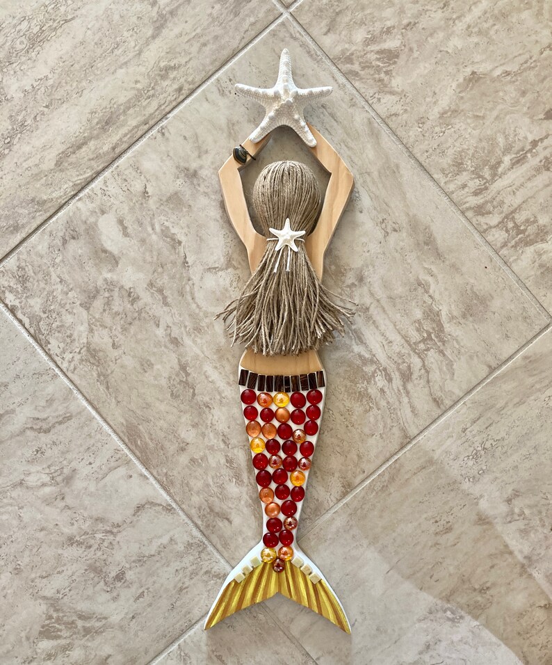 Mermaid (ruby) Carved From Wood Hand Decorated and Painted Over 2 FT ...