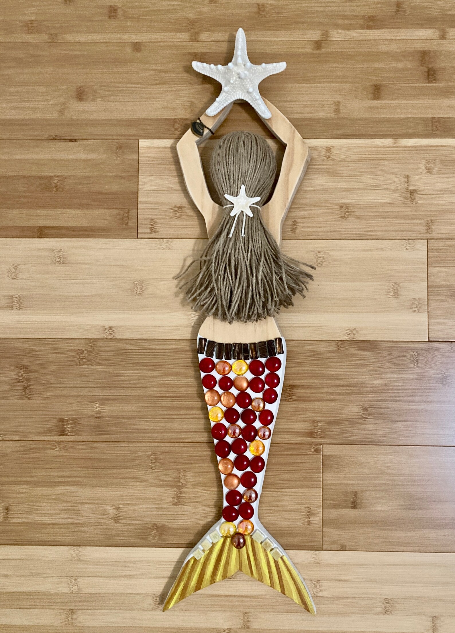 Mermaid (ruby) Carved From Wood Hand Decorated and Painted Over 2 FT ...
