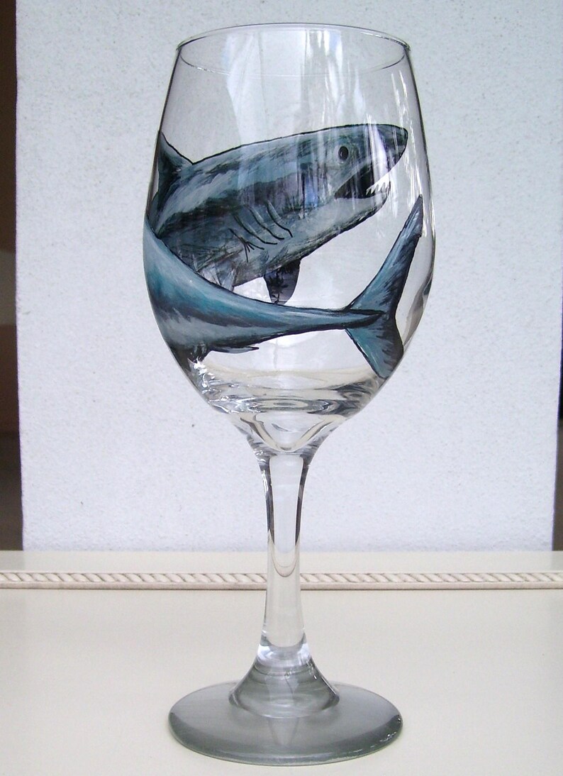 Shark Fish Wine Glass Hand Painted (custom Order Only) - Etsy