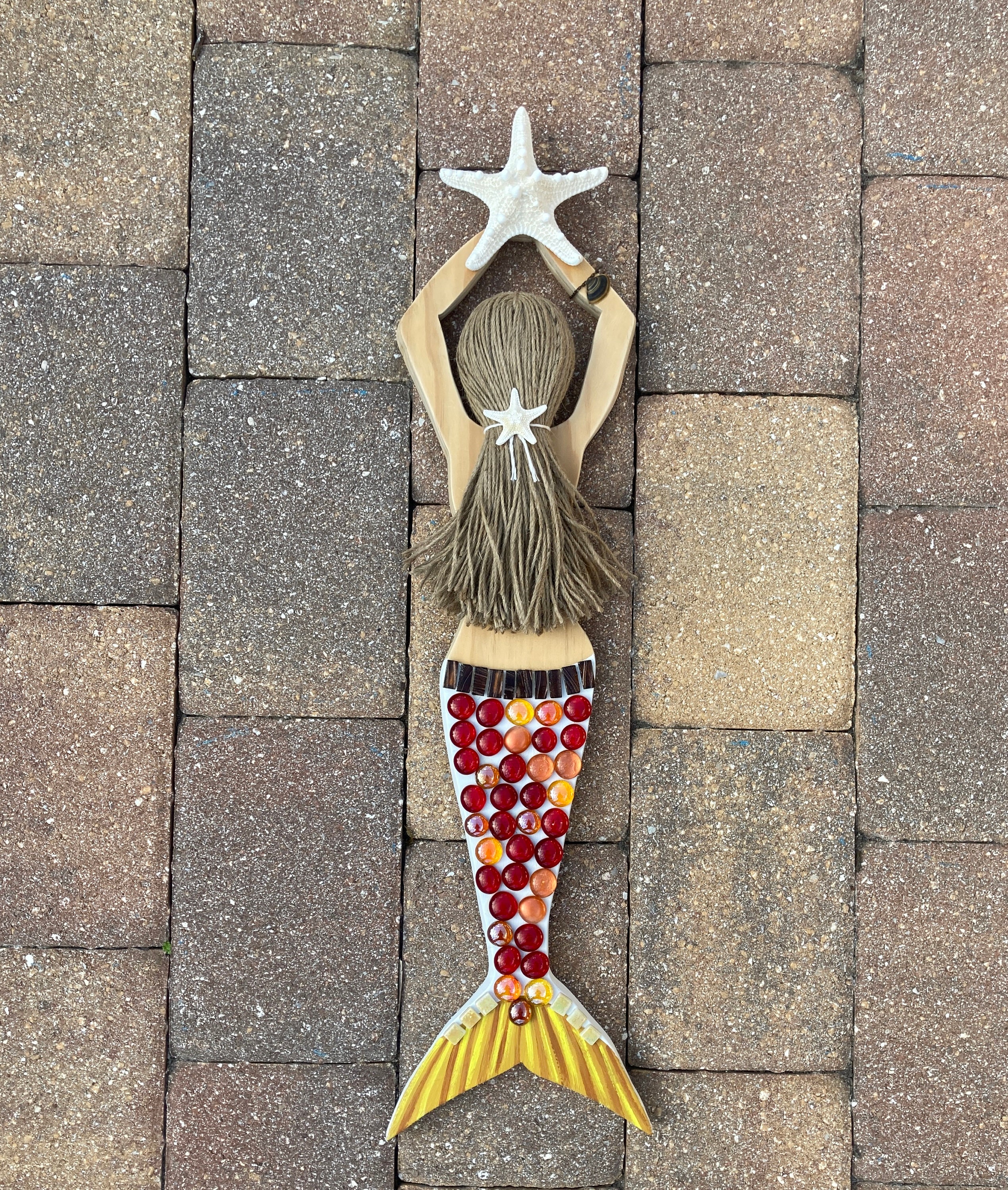 Mermaid (ruby) Carved From Wood Hand Decorated and Painted Over 2 FT ...
