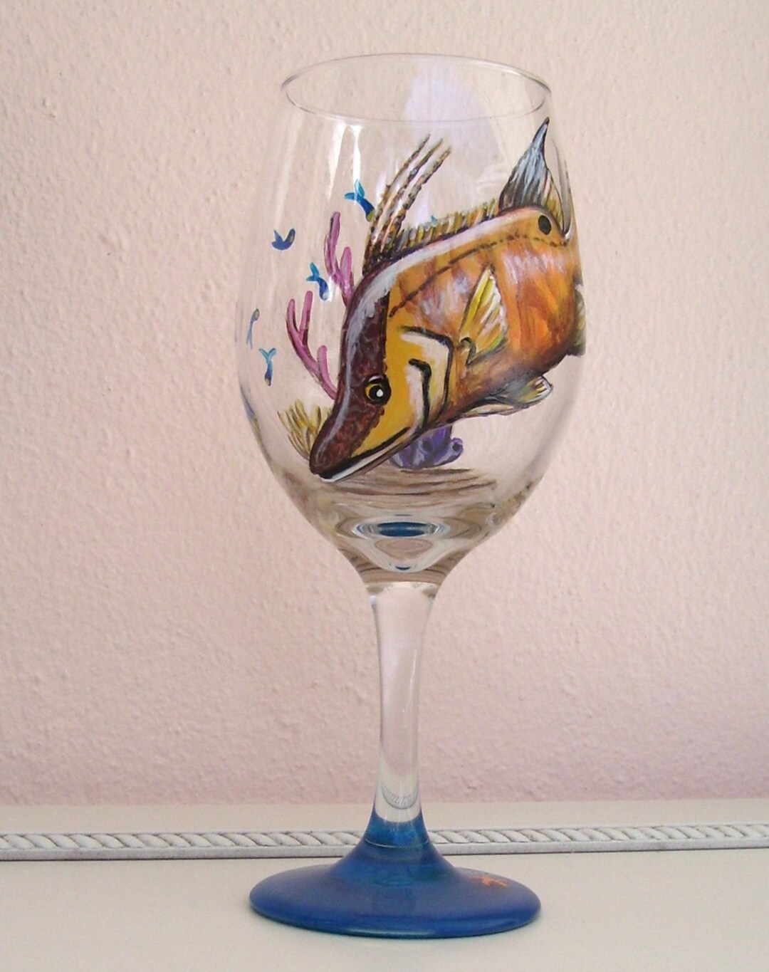 Ocean Hogfish Tropical Reef Fish Wine Glass Hand Painted Wine Goblet ...