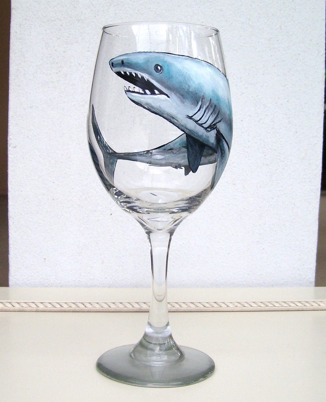 Shark Fish Wine Glass Hand Painted (custom Order Only) - Etsy