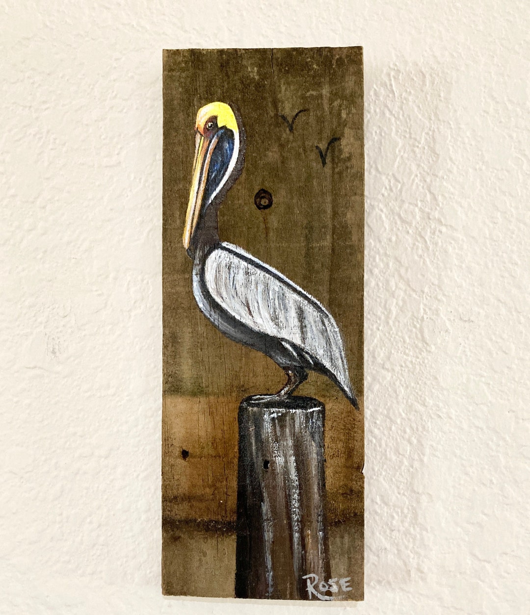 Pelican Hand Painted on Reclaimed Fence Board Wood Plaque - Etsy