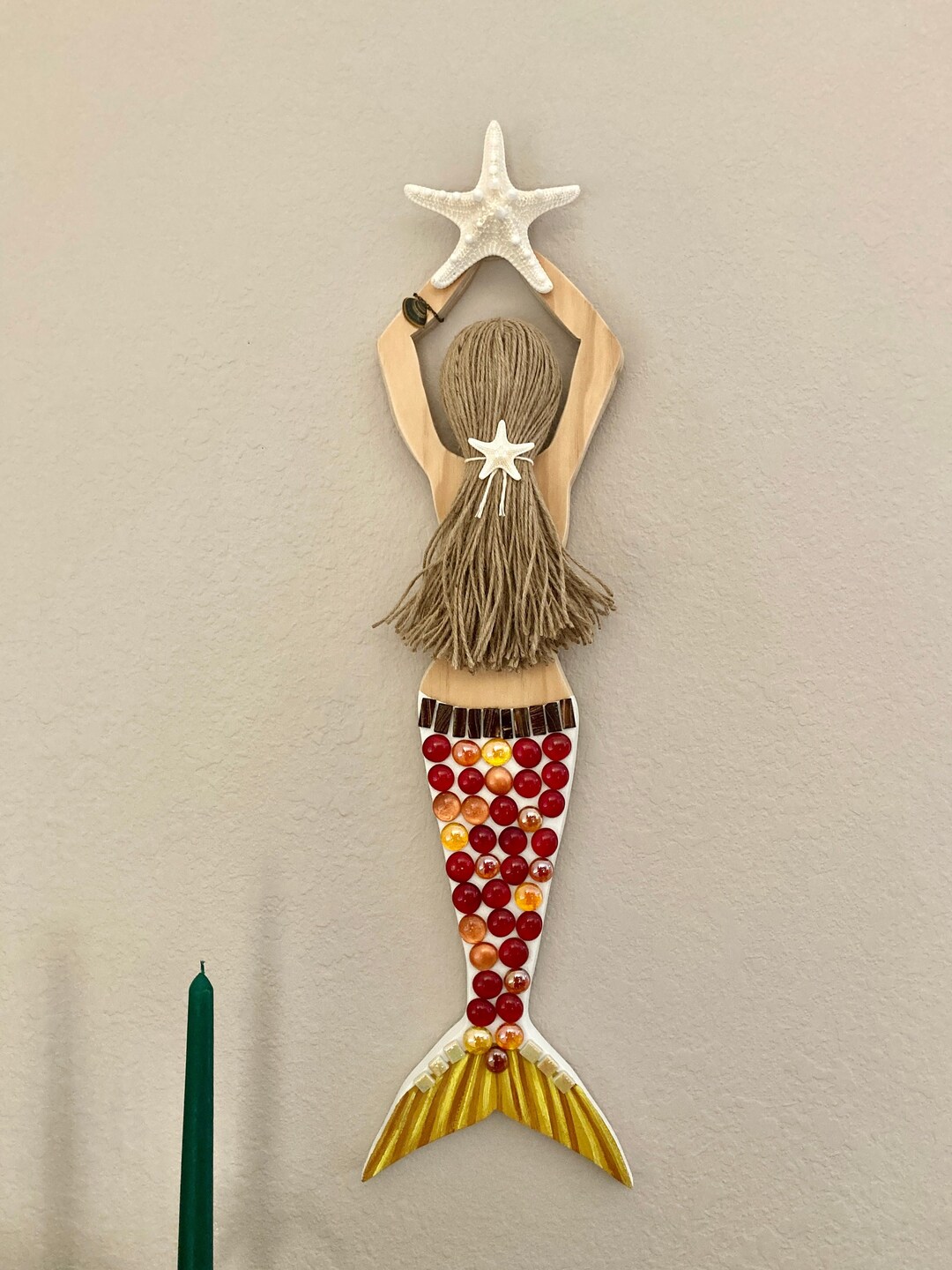 Mermaid (ruby) Carved From Wood Hand Decorated and Painted Over 2 FT ...