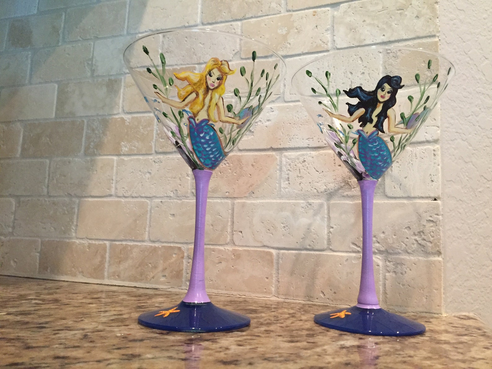 Mermaid Martini Glass Hand Painted Cocktail Wine Glass Candle | Etsy