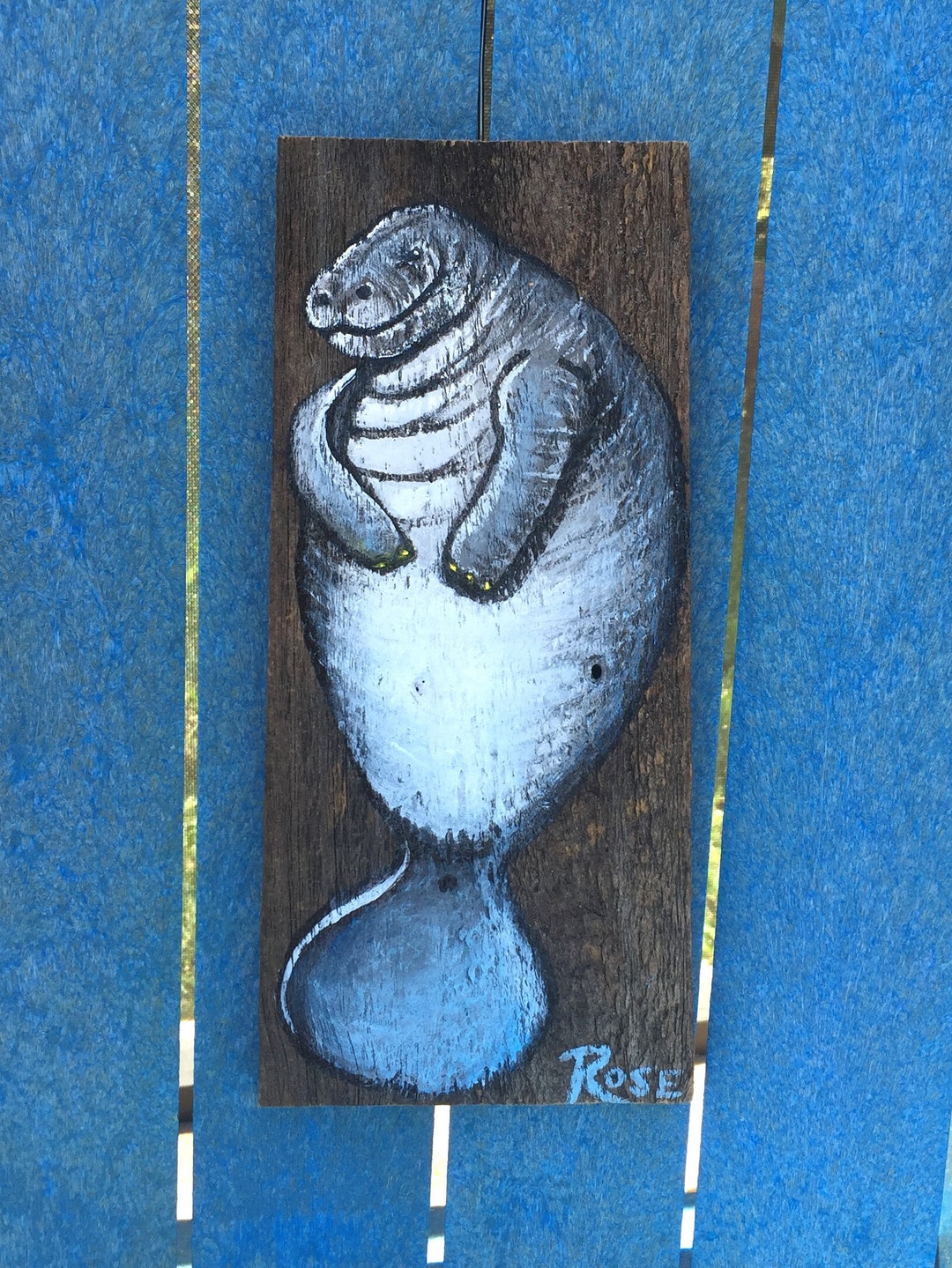 Manatee Sea Cow Fish Hand Painted on Reclaimed Wood Plaque - Etsy