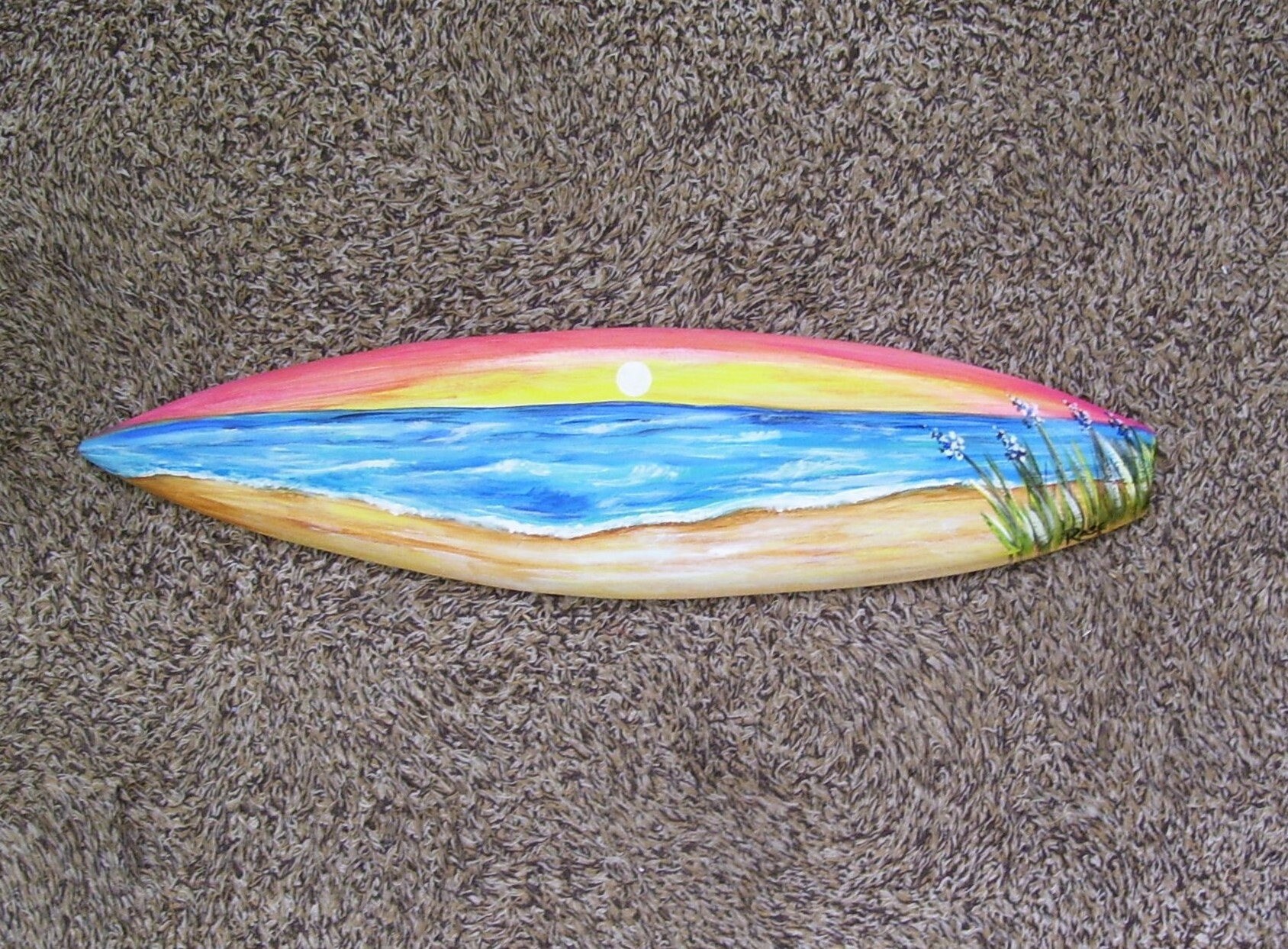 Sunset Beach Scene Surfboard Plaque Hand Painted on Reclaimed | Etsy