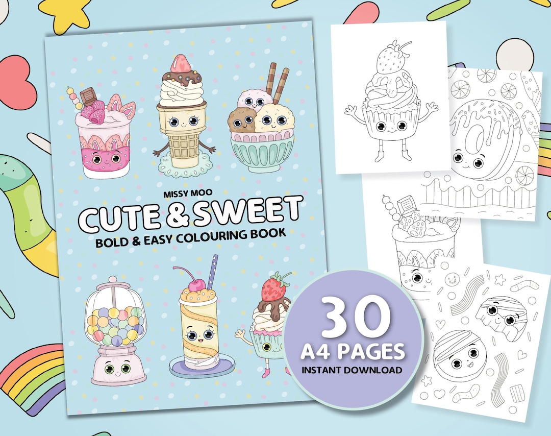 Cute & Sweet Colouring, 30 Pages of Cute, Sweet Filled Treats, A4 - Etsy