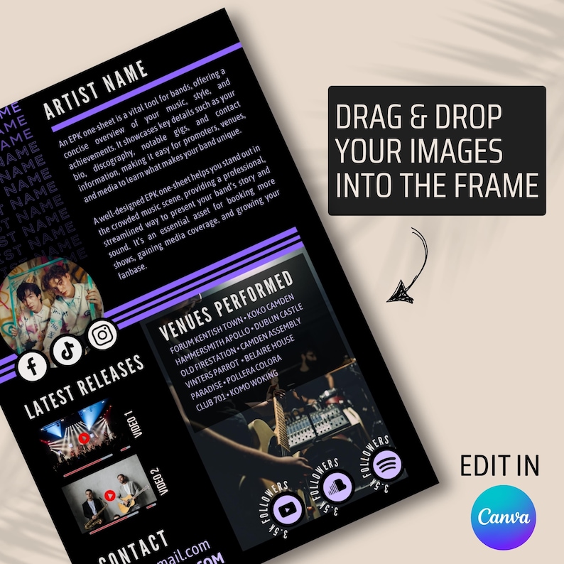 Musician Media Kit: EPK Canva Template (1 Page) - Etsy