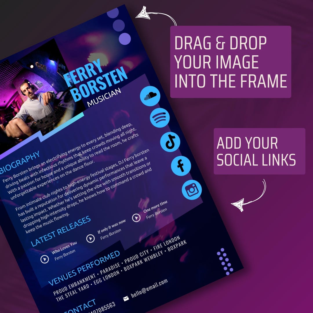 Music Press Kit Template | Artist & Band EPK | 1 Page Media Kit for ...