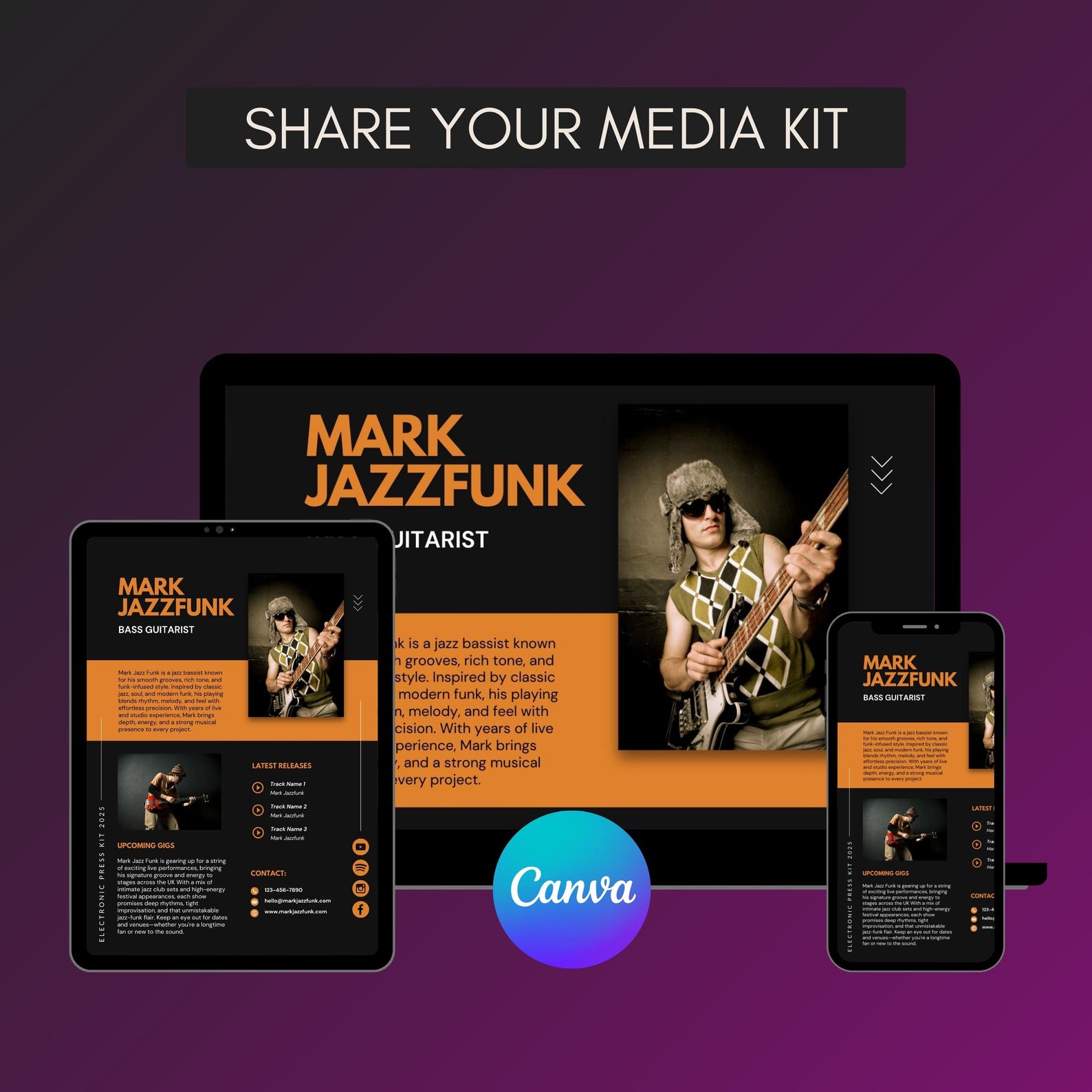 Musician Media Kit Template: Music EPK, Canva Design (A4/US Letter) - Etsy