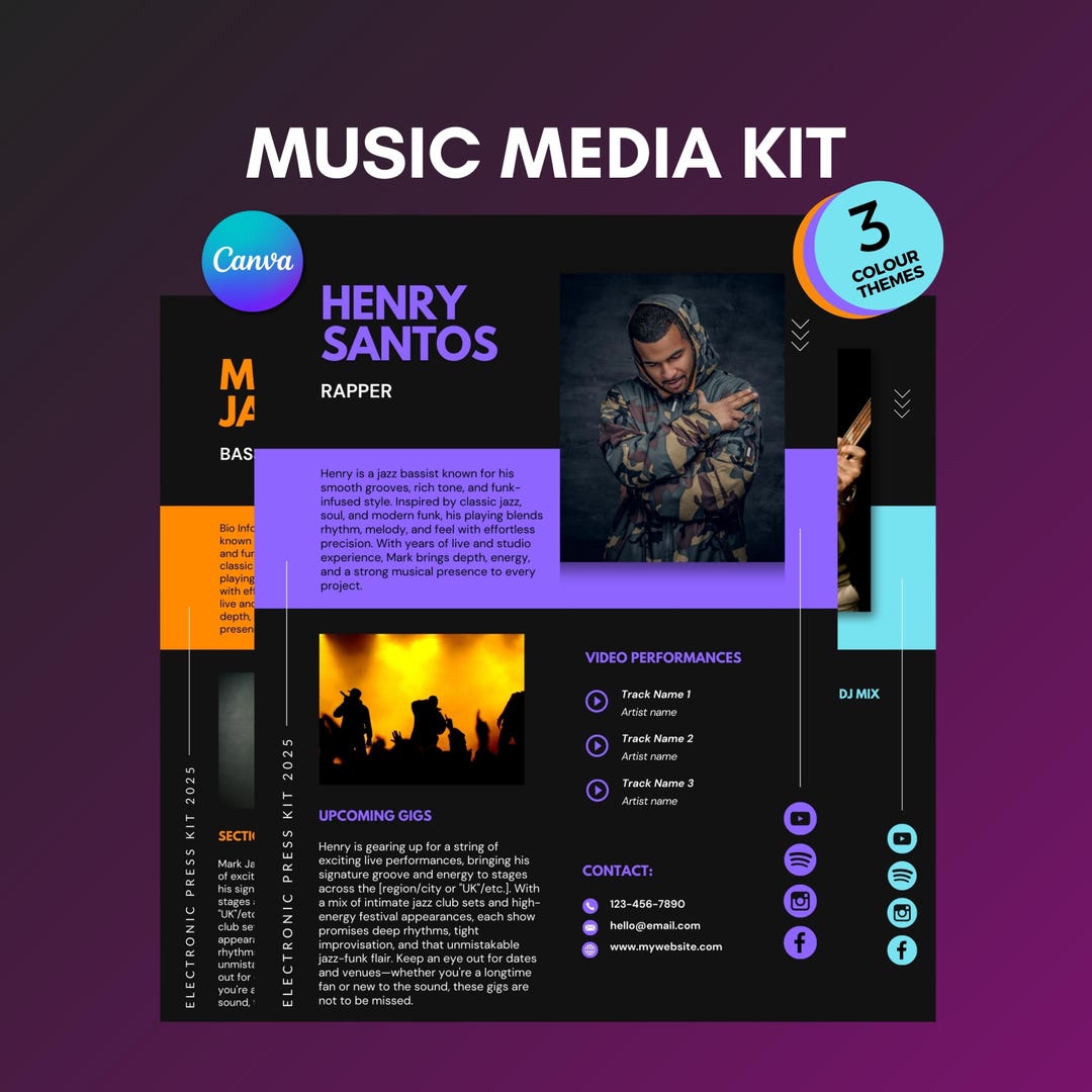 Musician Media Kit Template: Music EPK, Canva Design (A4/US Letter ...