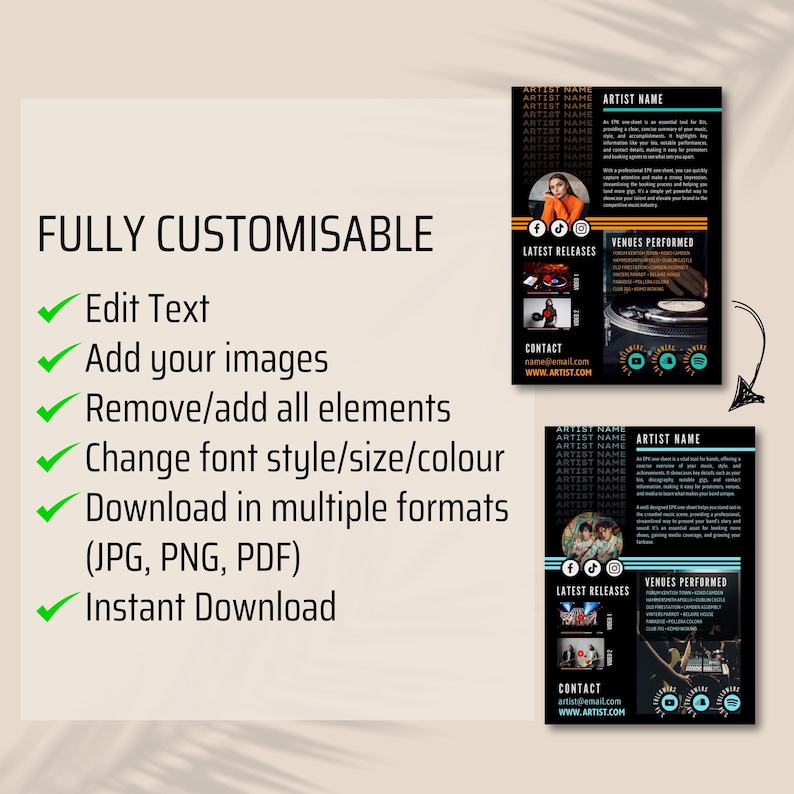 Electronic Press Kit | Media Kit Template for Musicians | Press Kit for Music Artists | 1 Page ...