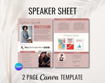 Speaker Media Kit Template, Speaker Sheet Template, Canva Media Kit for Keynote Speakers, Book ...