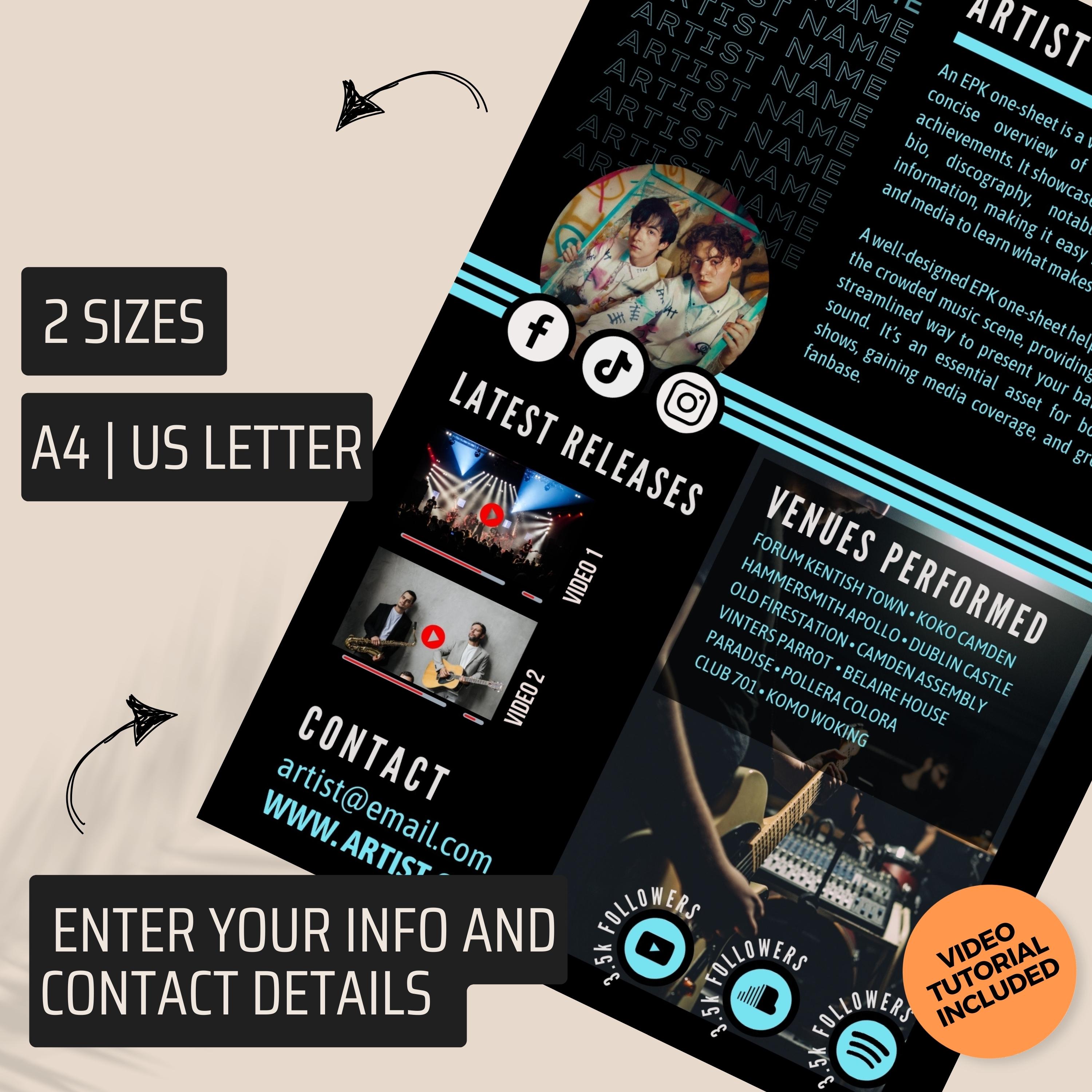 Musician Media Kit: EPK Canva Template (1 Page) - Etsy